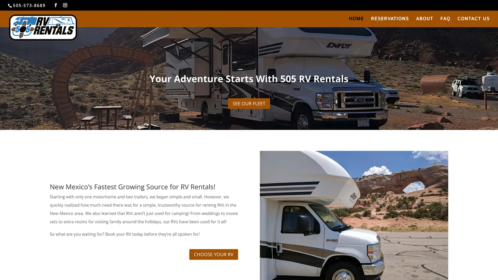 505 RV Rentals – Website Design - Don Smith Designs LLC